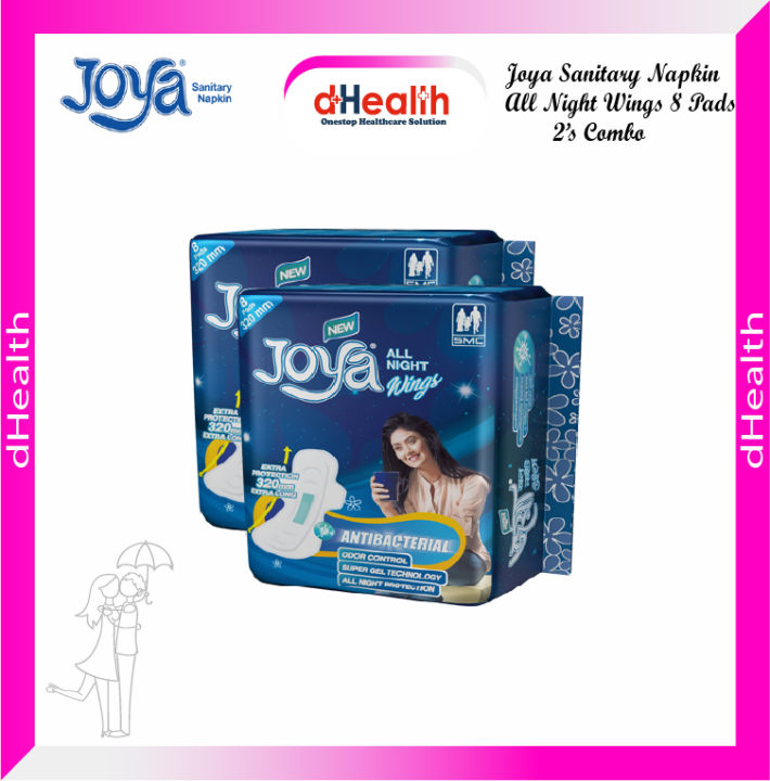 Joya Sanitary Napkin All Night Wings 8 Pads 2,s Combo Pack (Panty/Wings ...