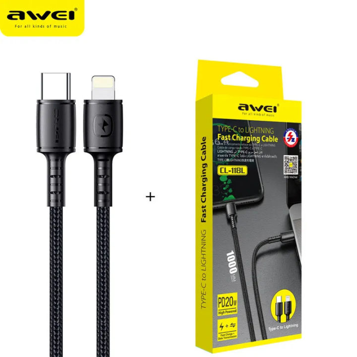 Awei CL-118L PD20W Type-C To Lightning Super Fast Cable | Daraz.com.bd