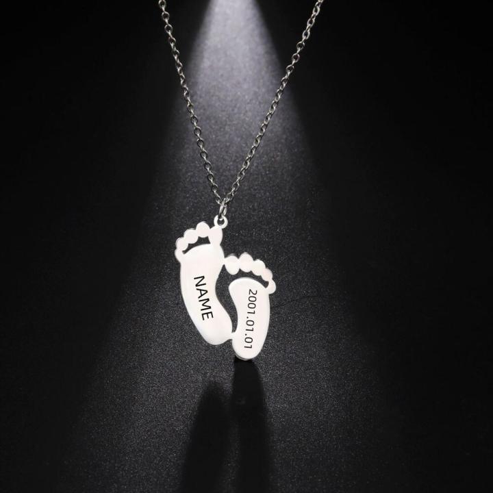 Fishhook Baby Foot Feet Necklace Name Date Personalized Chain Custom ...