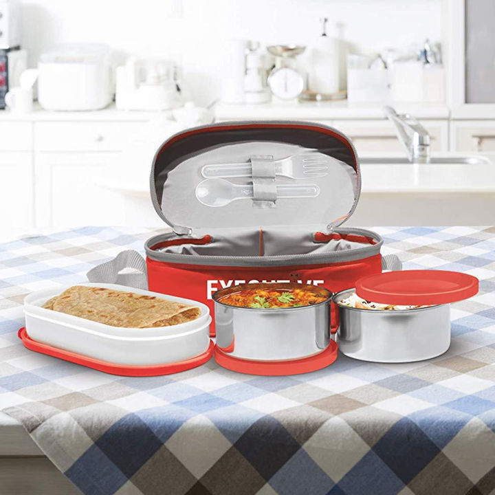 Milton Executive Lunch Box 2 Steel & 1 Microwave Safe Plastik Box ...