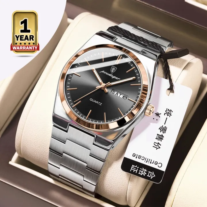 POEDAGAR 930 Men's New Luxury Luminous Date Week Stainless Steel Quartz ...