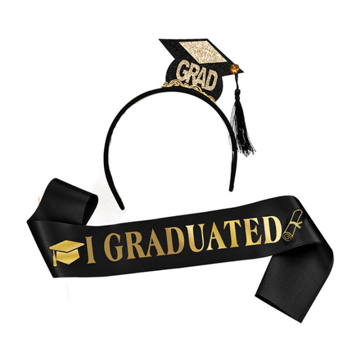 1Set Grad Cap Headband Graduated Satin Sash 2024 Graduation Party ...