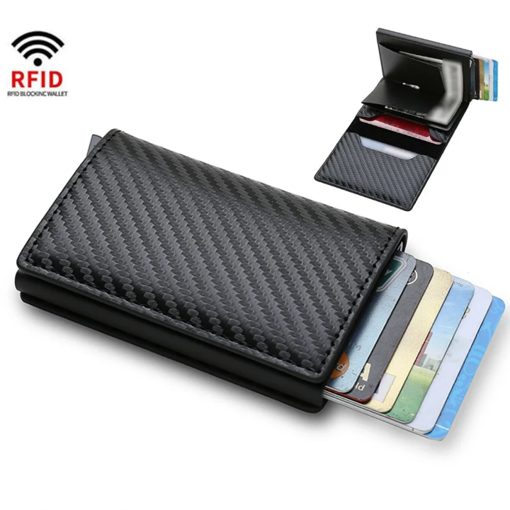 Carbon Fiber Slim Aluminum Men Wallet ID Credit Card Holder Mini RFID ...