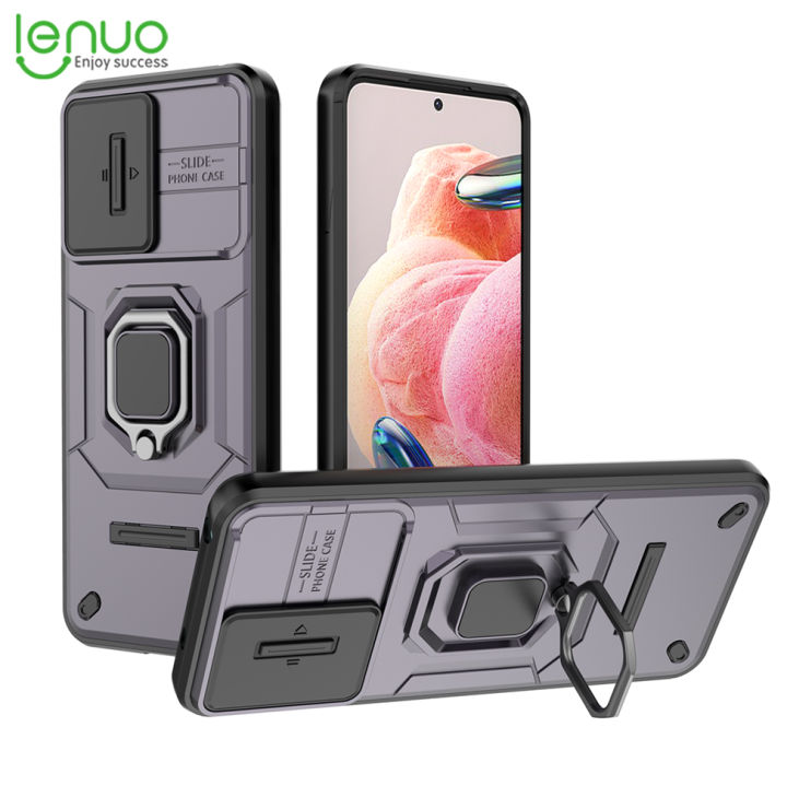 Lenuo Shockproof Armor Case for Xiaomi Redmi Note 12 4G Slide Camera Lens Protection Ring Stand ...