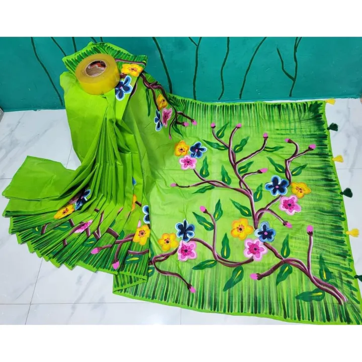 Exclusive Designer Hand Print Resom silk Saree / Resom suti Saree Super ...