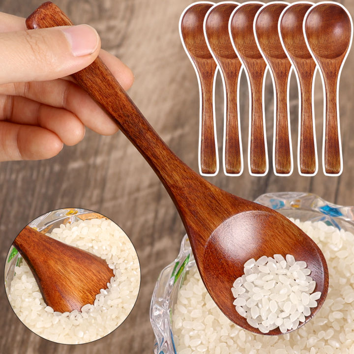 1/4/6Pcs Japanese Style Deep Mouth Wooden Spoon Natural Wood Round ...