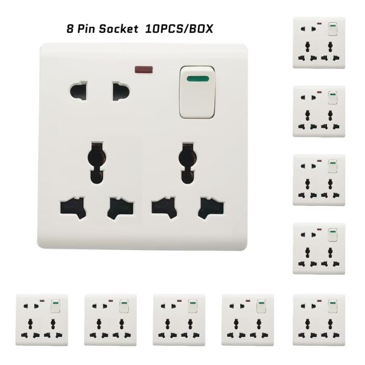 8 Pin Multi Gang Socket Double 3 Pin- 1Piece 2 Pin Multi Function ...