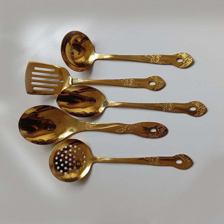 Stainless Steel Golden Rice Spoon - Elegant Kitchen Utensil Set For ...