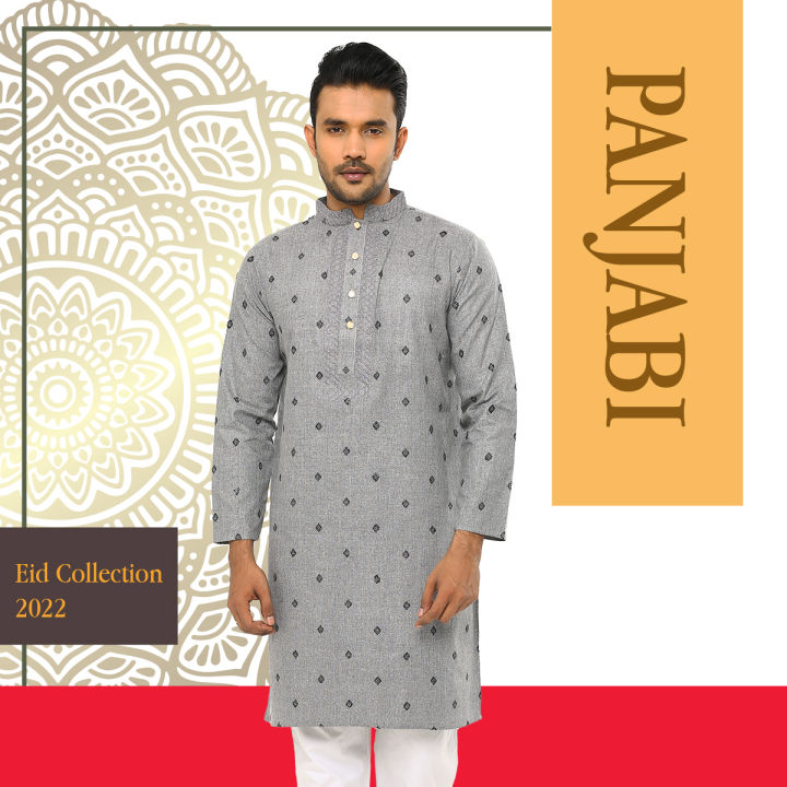 City Boy Eid Special Trendy Printed Panjabi For Men-Silver | Daraz.com.bd