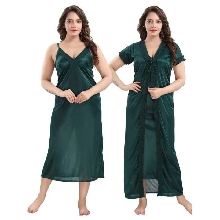 Ready Made Women's Satin Night Dress 2 Part | Daraz.com.bd