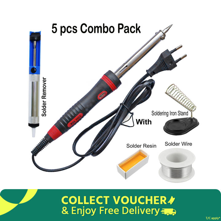 Soldering Iron 5pcs Combo Pack (Soldering Iron 60 Watt, Soldering Wire ...