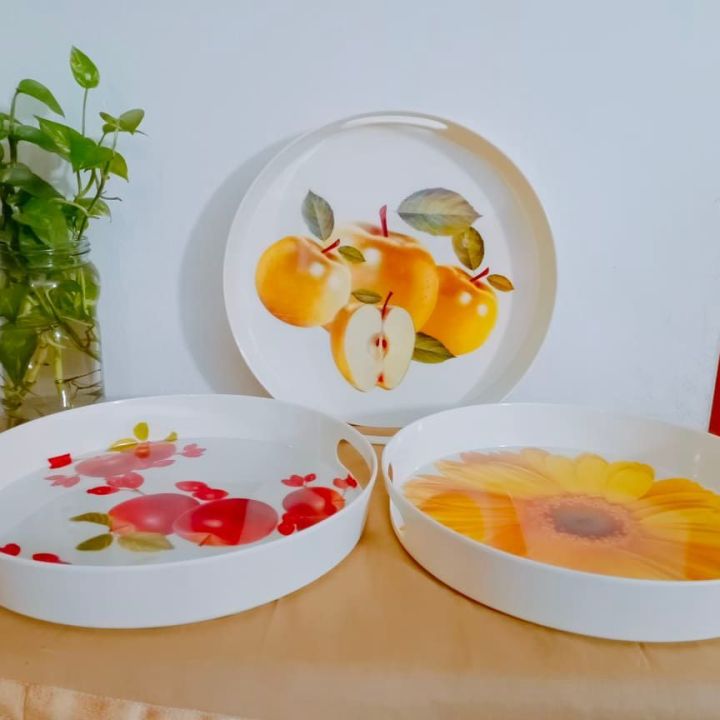 Round 12" Inch Melamine Serving Trays/Platters Multi Design. Tea ...