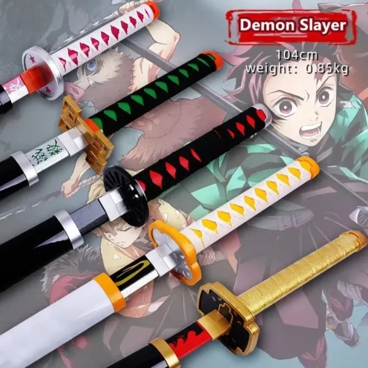 104cm Demon Slayer Katana Anime Sword Tanjiro Wooden Kimetsu No Yaiba ...