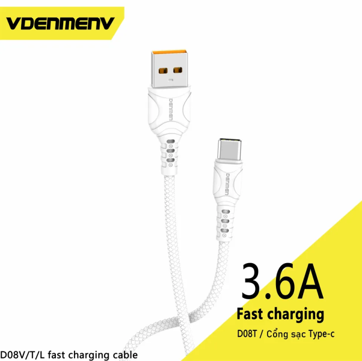 VDENMENV D08T 3.6A Fast Charging protection Durable Data Cable 1Meter Type-C | Daraz.com.bd