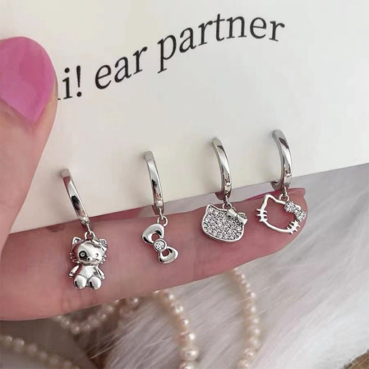 Kawaii Hello Kitty Earrings Student Diamonds Sweet Lovely Girl Ear Clip ...