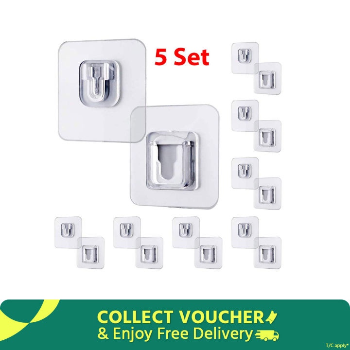 5 Pair Double Sided Wall Adhesive Hook Socket Holder Cable Storage Plug ...