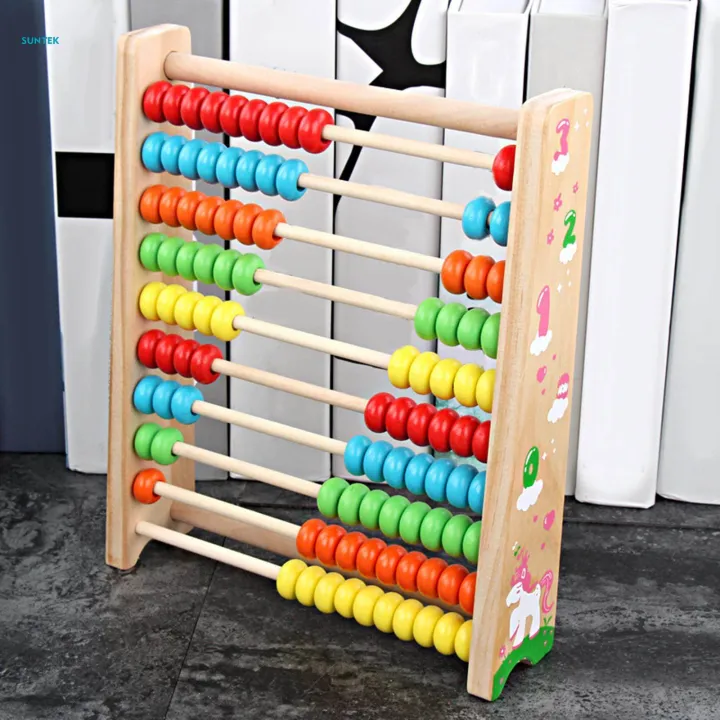 Wooden Abacus for Kids Math with Colorful Beads Educational 10 Rows ...