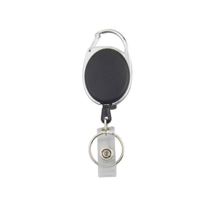 Black Retractable Pull Key Ring ID Badge Lanyard Name Tag Card Holder ...