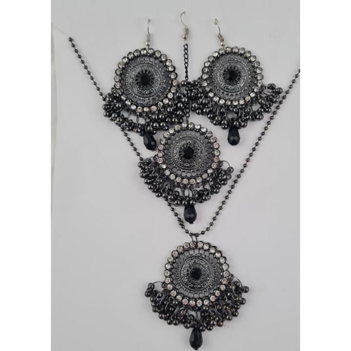 4 piece stone set Jewellery Set chain With earring & tikly. | Daraz.com.bd