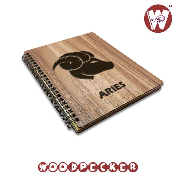 wooden notebook zodiac aries Mdf board, Kartiz paper and Black spiral ...