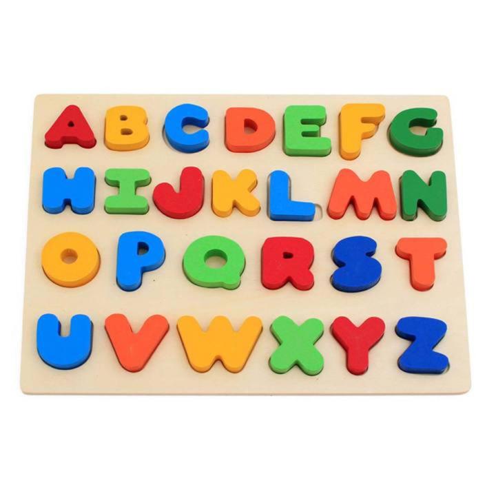 Wooden Blocks Uppercase Puzzle Board Montessori Reading Matching Word ...