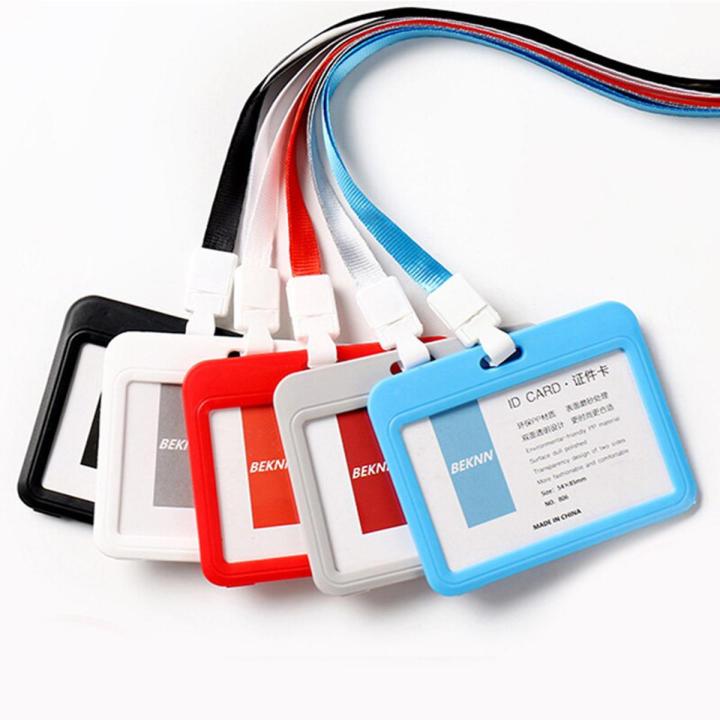 Horizontal hanging rope Double Sided Transparent ID Card Holder ...