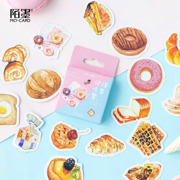 Feather Stationeries 46 Pcs Stickers Box (Cute Cake Bread) Cute Diary ...