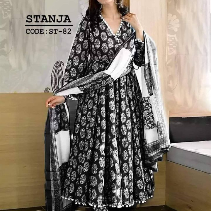 Unstitched Screen Print Cotton Three Piece sallower kameez for women ...