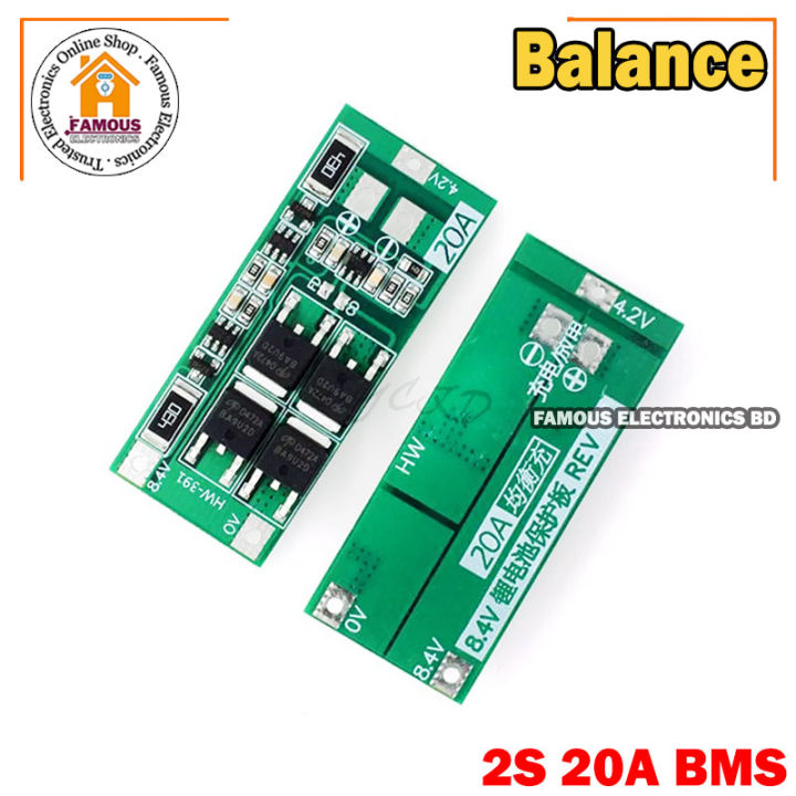 2S BMS 20A Circuit Module 8.4v Li-Ion Battery Protection Board-Balance ...