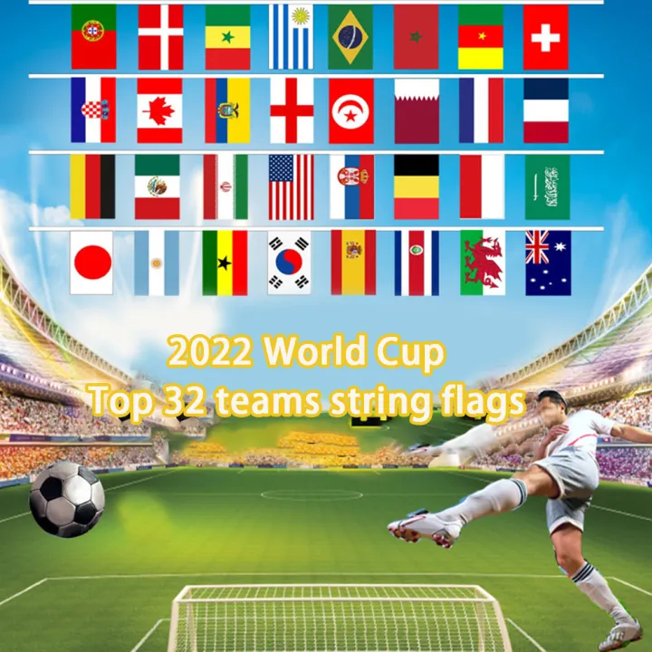 （New）2022 Qatar World Cup tring Flag Bunting 32 Countrie Hanging Flag ...