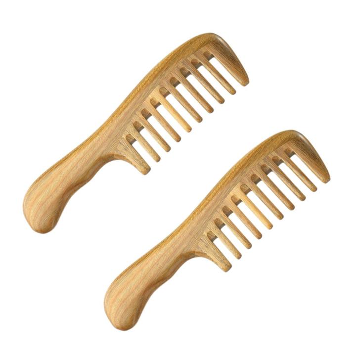 2X Wide Tooth Natural Sandalwood Hair Comb- No Static Wooden Detangling ...