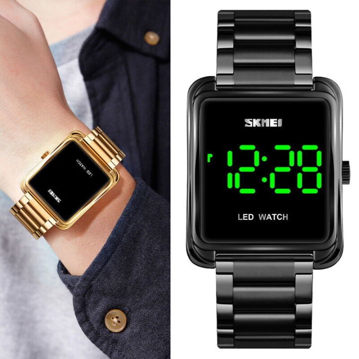 SKMEI 1505 Men Digital Sport Watches Rectangle Gold Wristwatch for Male ...