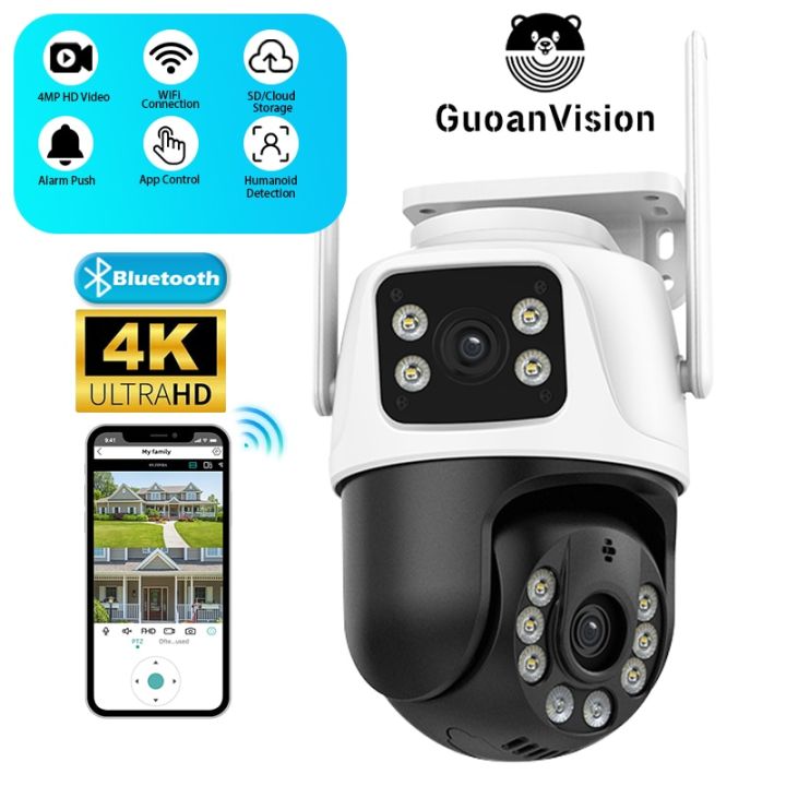 8MP 4K PTZ WiFi IP Camera Security Protection Dual Lens Screen Color ...