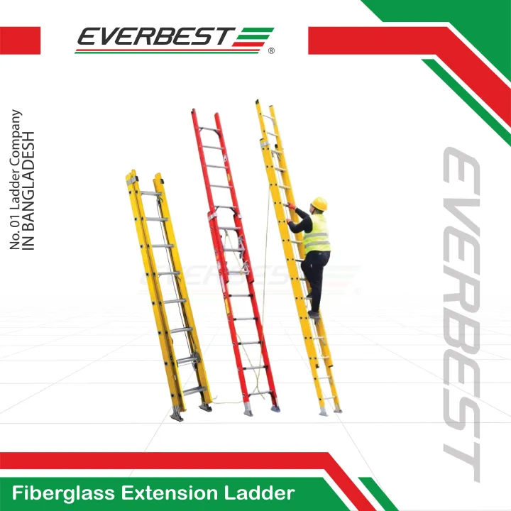 Professional Industrial Use – Fiberglass Extension Ladder (Yellow, 3.0 ...