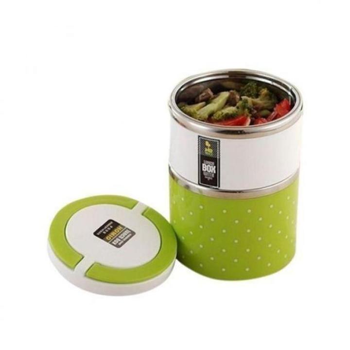 2 Layer Lunch Box - Olive and White | Daraz.com.bd