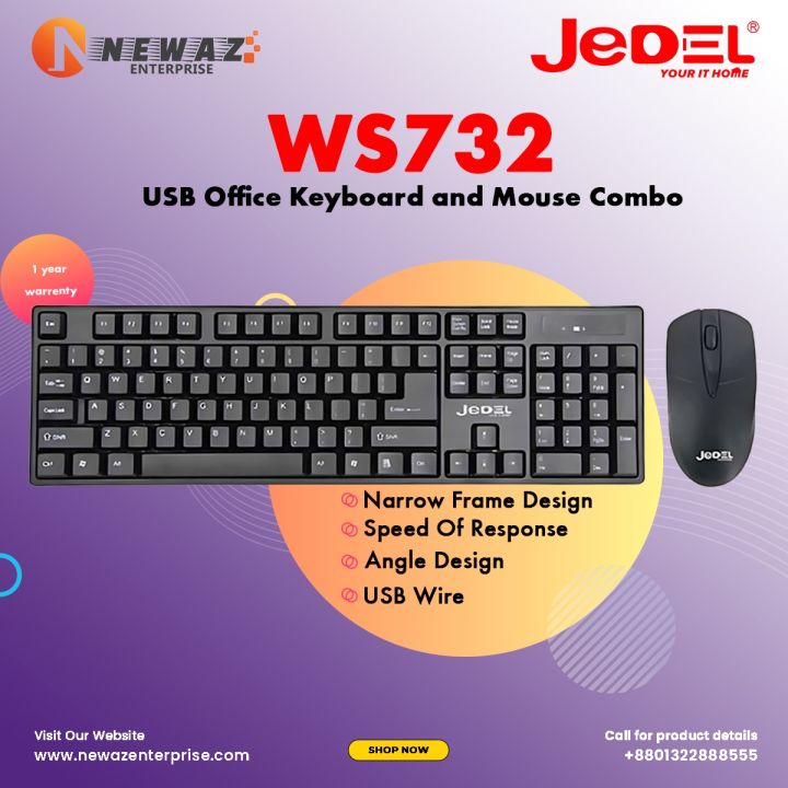 JEDEL-WS732 Wireless Keyboard and Mouse English Slim Keyboard and Mouse For Laptop PC Smart TV ...