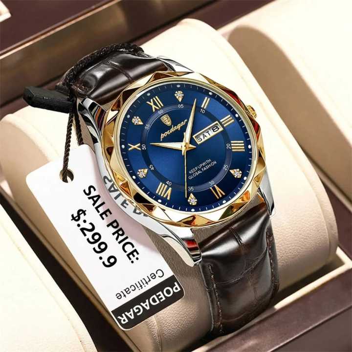 POEDAGAR 615-Leather Quartz Clock Men’s Watches - Watch For Men | Daraz ...