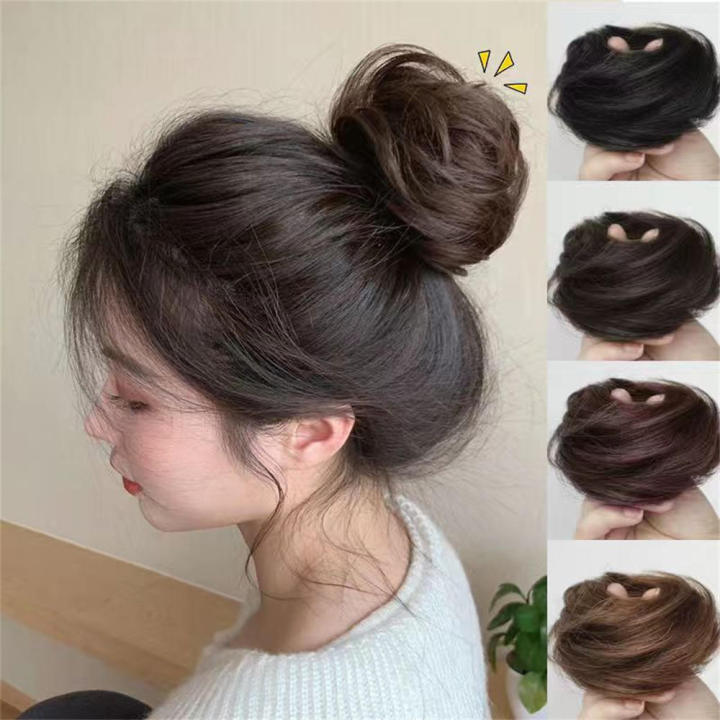 Mariko Head Wig Hair Bun Curly Straight Hair Messy Bun Extensions Hair ...