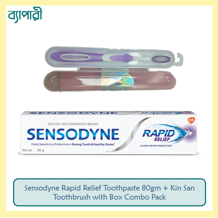 Sensodyn Rapid Relief Toothpaste 80gm + Kin San Toothbrush with Box ...
