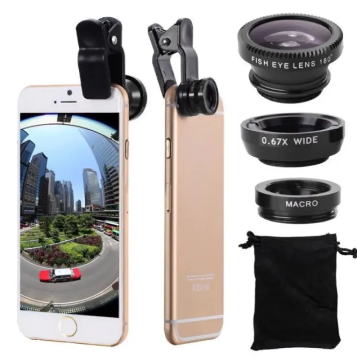 3in1 Fisheye Phone Lens 0.67x Wide Angle Zoom Lens Fish Eye Macro ...