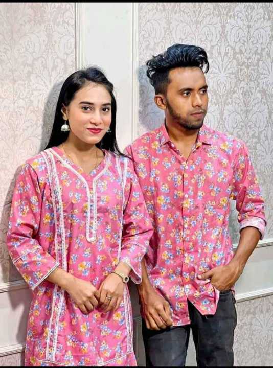 New Exclusive Slab Cotton Viral Couple Set Matching Dress shirt and ...