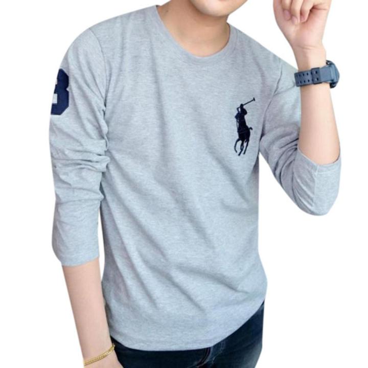Elevate Your Style with Trendy Ash Color Full Sleeve T-Shirt For Men ...