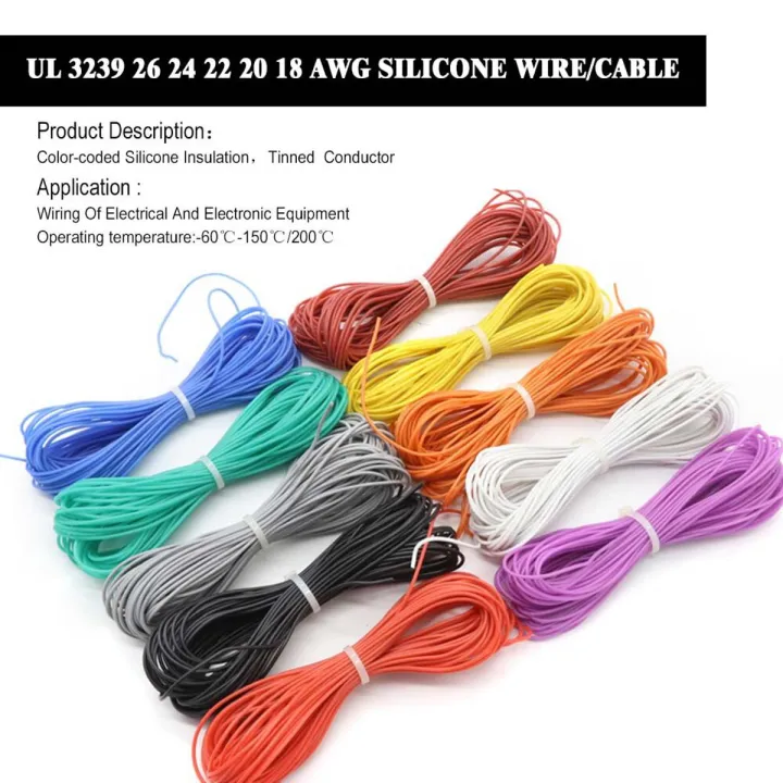 Wholesale 1/5 Meters Heat-Resistant Cable Soft Silicone Wire 3239 28AWG 26AWG 24AWG 22AWG 20AWG ...