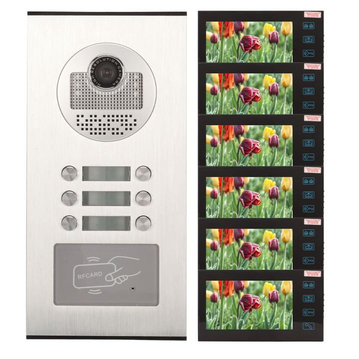7in Video Intercom System with 6 Button Camera 6 Monitor Night Vision ...