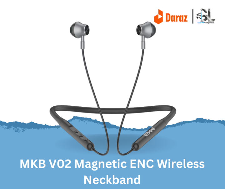 MKB V02 Magnetic ENC Wireless Neckband | Daraz.com.bd