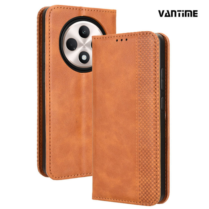 Vantime For Oppo Reno12 F 4g 5g Retro Pu Leather Wallet Case Card