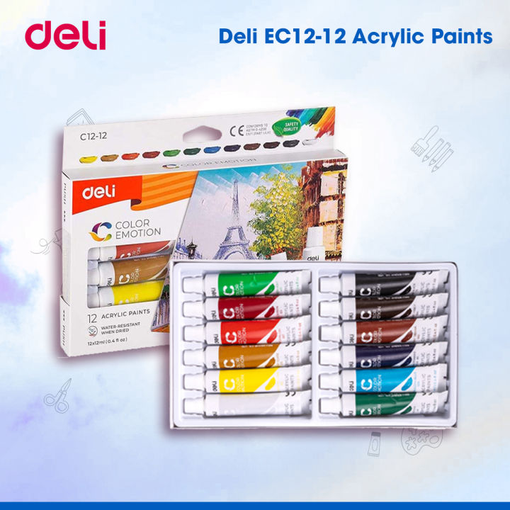 Deli EC12-12 Acrylic Paints 12 Color 12 ml | Daraz.com.bd