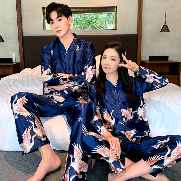 Pajamas for Couple Luxury Pyjama Suit Satin Sleepwear Set Pijama Lovers ...