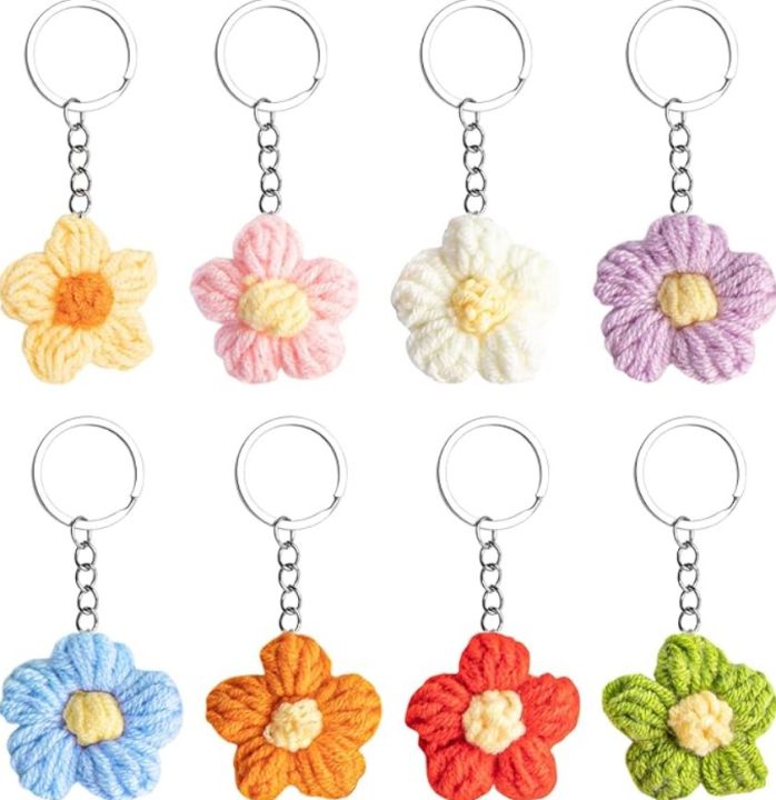 Cute Daisy Keychain Crochet Knitted Flower Bag Charms Handmade Floral ...