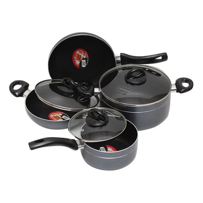 Non Stick 7 Pcs Cookware Set - Black and Ash | Daraz.com.bd